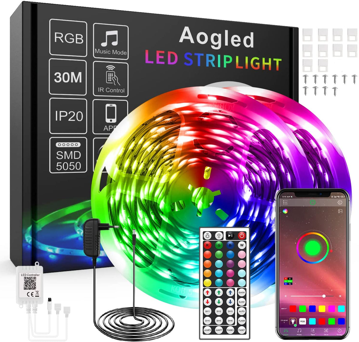 LED Strip 30 m RGB Strip – LED Light Strip Bluetooth Dimmable with App ...
